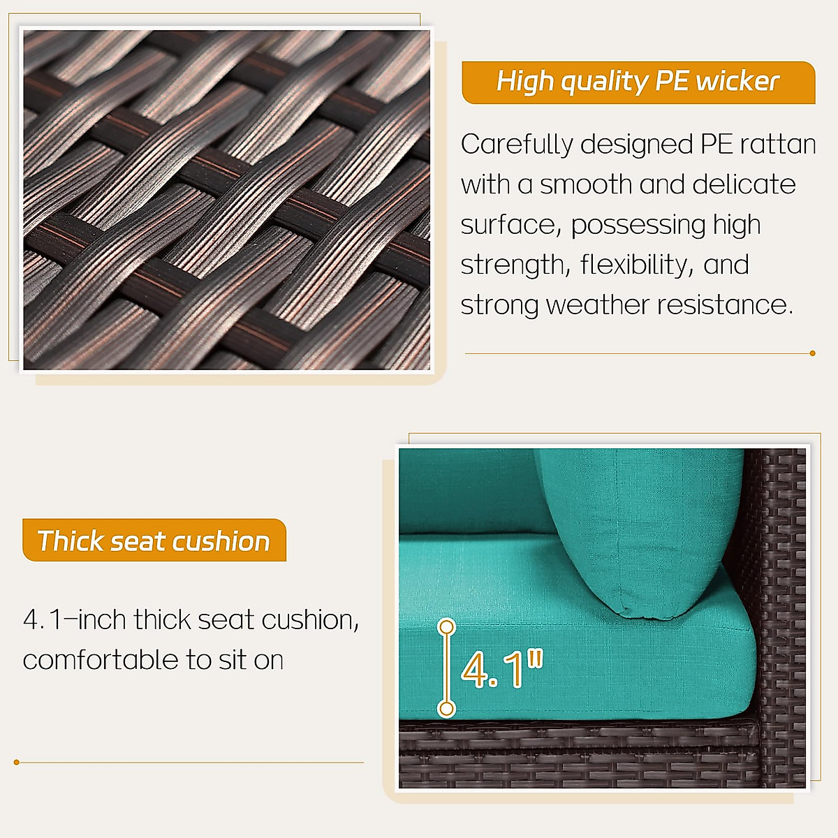 BULEXYARD High Back Brown PE Rattan Outdoor Patio Furniture Set with Propane Fire Pit Table, Large Wicker Outside Sectional Furniture Sofa Conversation Sets for Backyard(Aqua Blue, 7Pcs-A)