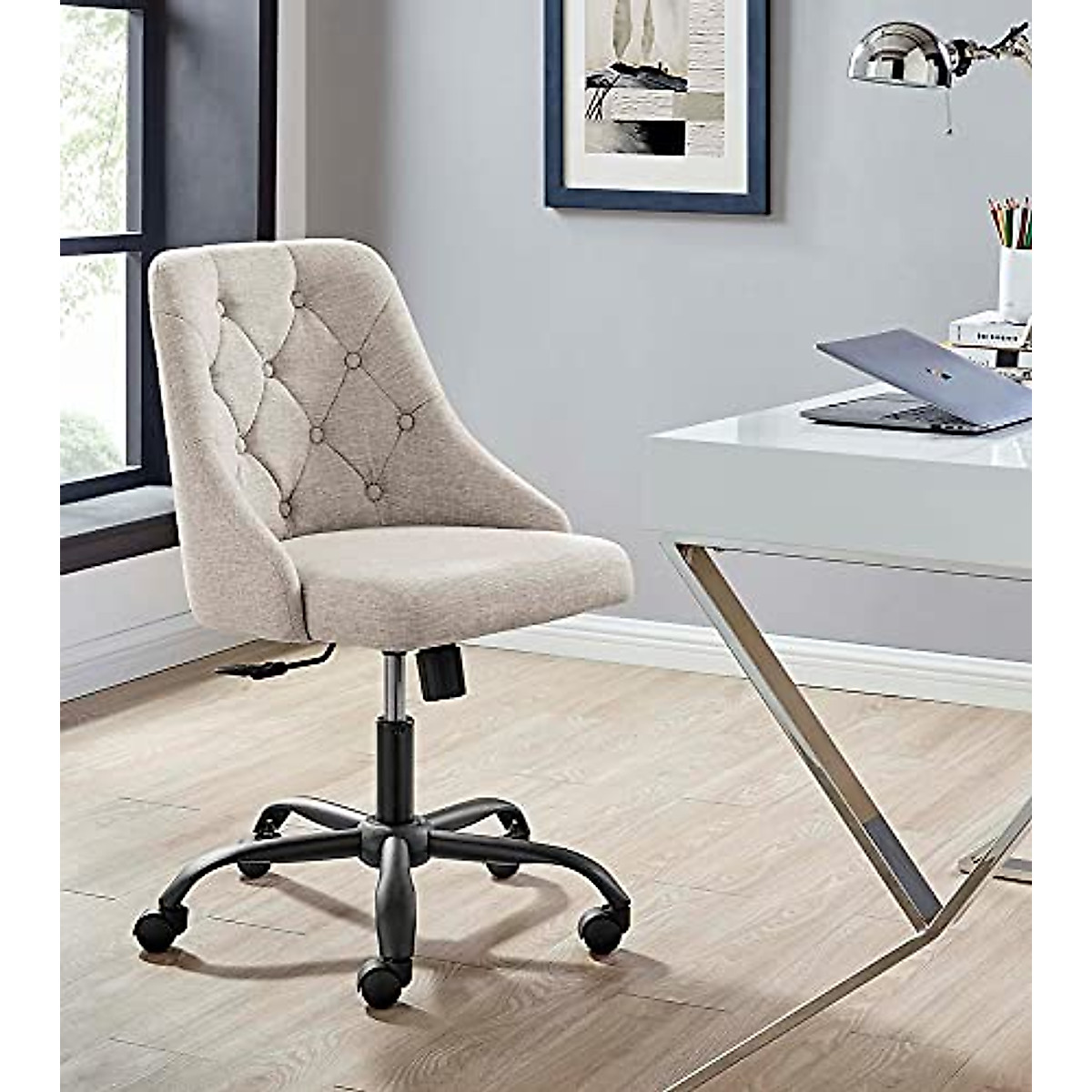Modway Distinct Tufted Swivel Upholstered Office Chair, Black Beige 23 x 20.5 x 32