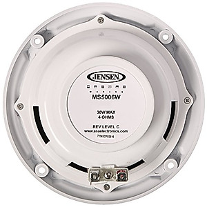 Jensen MS5006WR Dual Cone Waterproof 5.25" Speaker, White, 30 Watts Max Power Handling, Sensitivity 86dB, Frequency Response 79Hz-20kHz, Nominal Impedance 4 Ohms, 1.5" Mounting Depth, Sold In Pairs