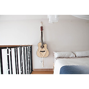 Decocove Guitar Wall Hanger - Macrame Guitar Hanger - Guitar Wall Mount - Boho Guitar Holder for Acoustic Guitar and Electric Guitar