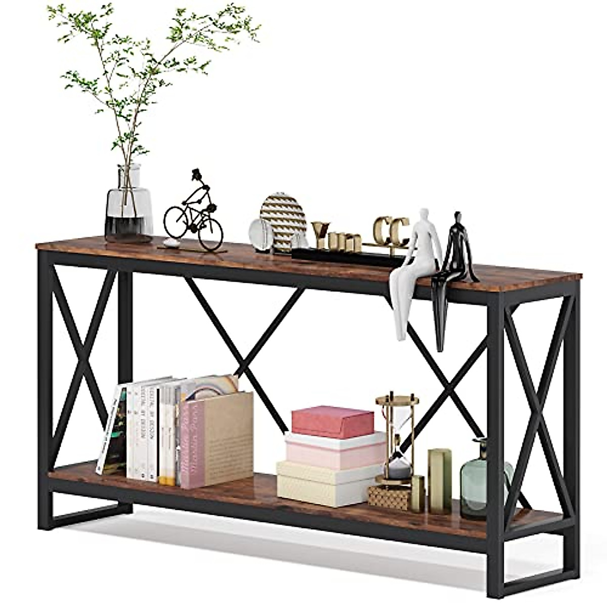 LITTLE TREE 70.9 Inch Extra Long Console Table, Industrial Sofa Table for Living Room, Rustic Brown