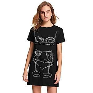 Floerns Women's Funny Lingerie Nightgown Cute Print Tshirt Sleepdress Black L