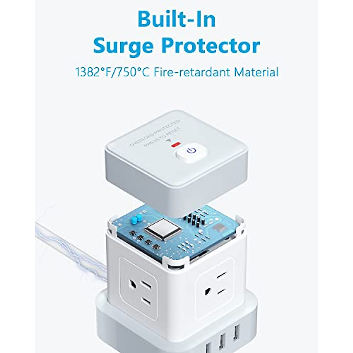 Power Strip with USB Baykul Flat Plug Extension Cord Cube with 4 Outlets 3 USB Ports 5ft Power Cord Surge Protector Desktop Charging Station Overload Protection Compact Portable for Home Travel Office