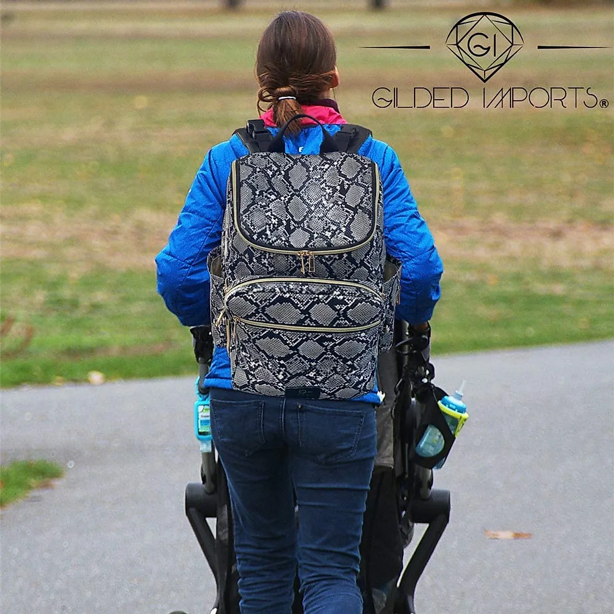 GI Gilded Imports Designer Diaper Bag for Baby Boy or Girl Family Backpack Detachable Purse