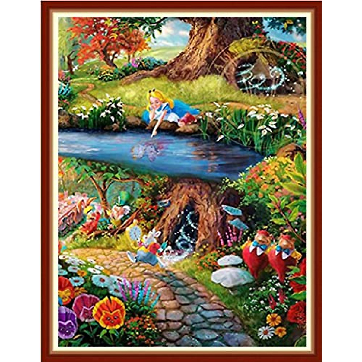 Lovxvouy cross stitch stamped kits pre-printed cross-stitching 11CT Full Range of Embroidery Starter Kits for Beginners cross stitch kits for adults Needlepoint Kits-Alice in Wonderland 15.7×19.7 inch