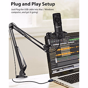 ikedon Studio USB Condenser Microphone, Professional 192kHz/24bit Cardioid Recording Microphone, Plug&Play Computer Microphone Kit with Scissor Arm, Streaming Mic for Podcasting YouTube Gaming -S663