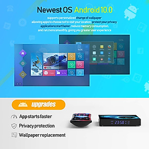 Android 10.0 TV Box, Android Box 4GB RAM 64GB ROM H616 Quad-Core 64-bit 2.4G/5G Dual WiFi 10/100M Ethernet, Support H.265/3D/6K Ultra HD/BT 5.0/HDMI 2.0 Smart TV Box