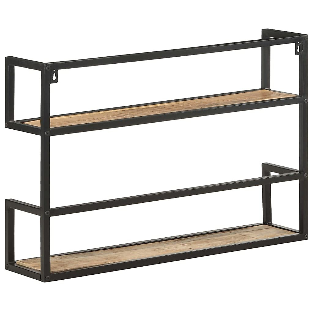 vidaXL Wall Shelf - Industrial Hanging Shelves with Black Iron Frame, Constructed from Rough Mango Wood, Ideal for Books and Decor Display, Size: 31.5"x7.9"x23.6"