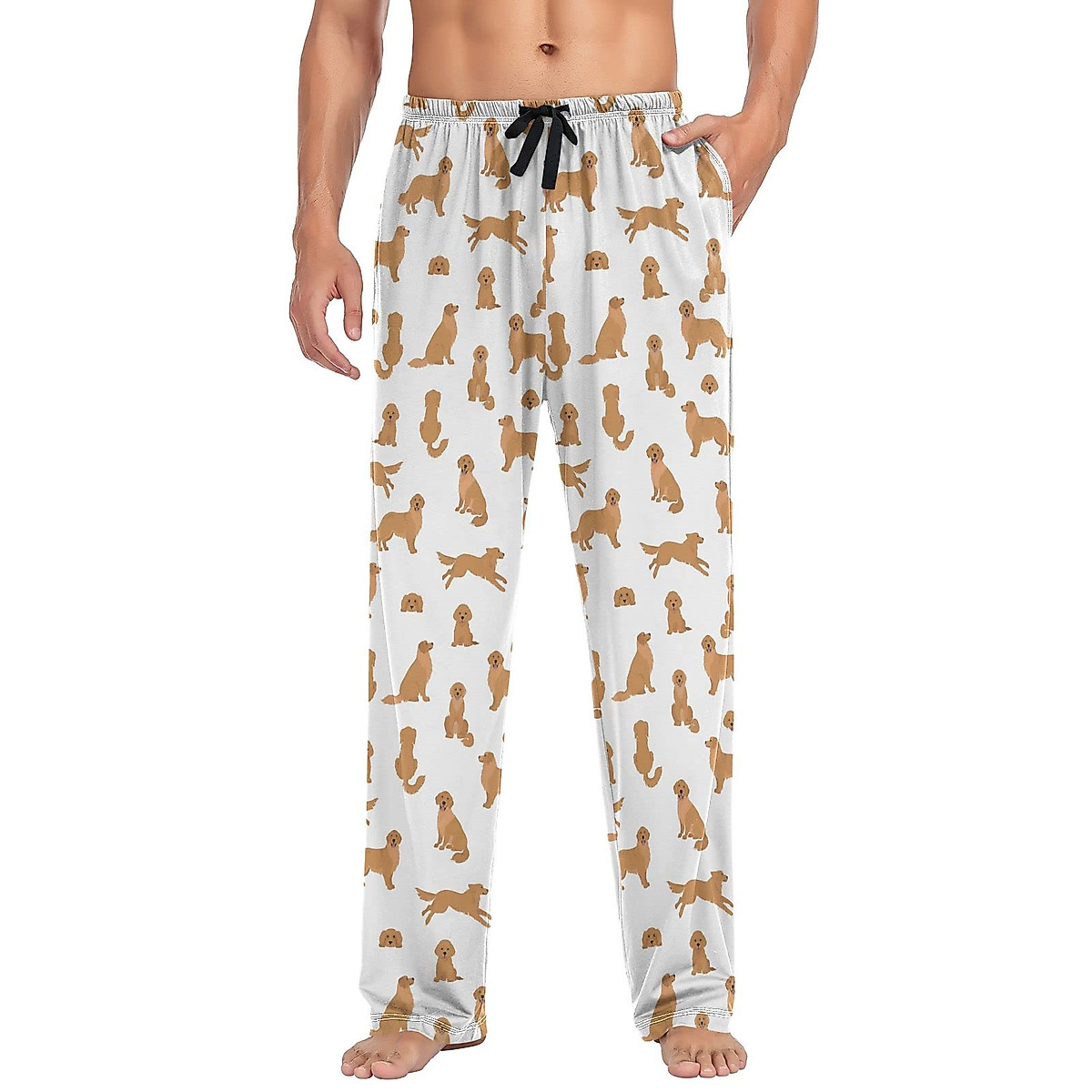 Ollabaky Men's Pajama Pants Golden Retriever Dogs Sleepwear Lounge Pajama Bottoms with Pockets, XL