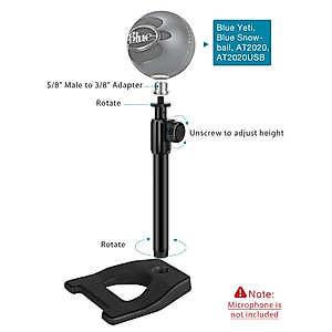 InnoGear Desktop Microphone Stand, Mic Stand Desk Table with Weighted Base Shock Mount Mic Clip 3/8" to 5/8" Adapter Adjustable Height for Hyper X QuadCast Fifine K669B AT2020 Shure SM58 PGA48