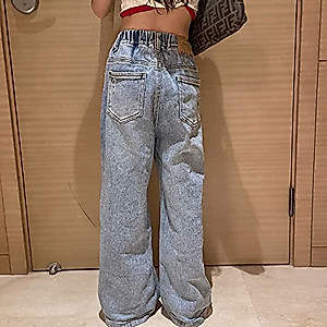 YaYabroe Kids Girls Ripped Distressed Washed Baggy Wide Leg Casual Jeans Size 5-14 yrs (11-12 Years, Blue)