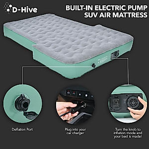 D-Hive Full Size SUV Air Mattress, Easy to Install with Built-In Pump, Quick Inflation, Anti-Deflate, Fits 2 People, Green