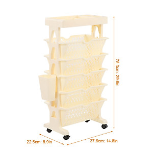 Yosoo Movable Bookshelf Cart, Rolling Utility Cart 6 Tier Large Capacity Thickened Multifunctional Rolling Book Rack Storage Trolley Rolling Bookshelf with Wheel for Deskside Living