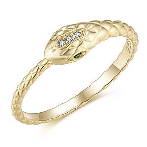 S925 sterling silver unique personality teardrop snake, eyes set with green spines, retro style zodiac animals, stackable women's rings, gifts（Size: 9）