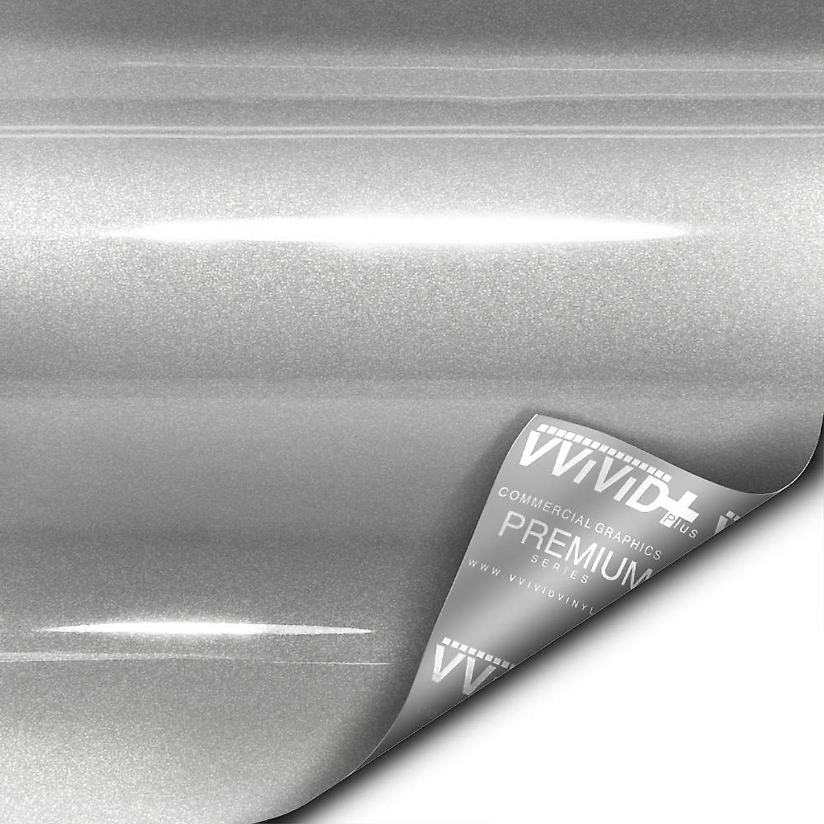 VViViD+ Ultra Gloss Silver Metallic Vinyl Car Wrap Premium Paint Replacement Film Roll with Nano Air Release Technology, Stretchable Protective Cap Liner, Self Adhesive, Indoor Outdoor (1ft x 5ft)