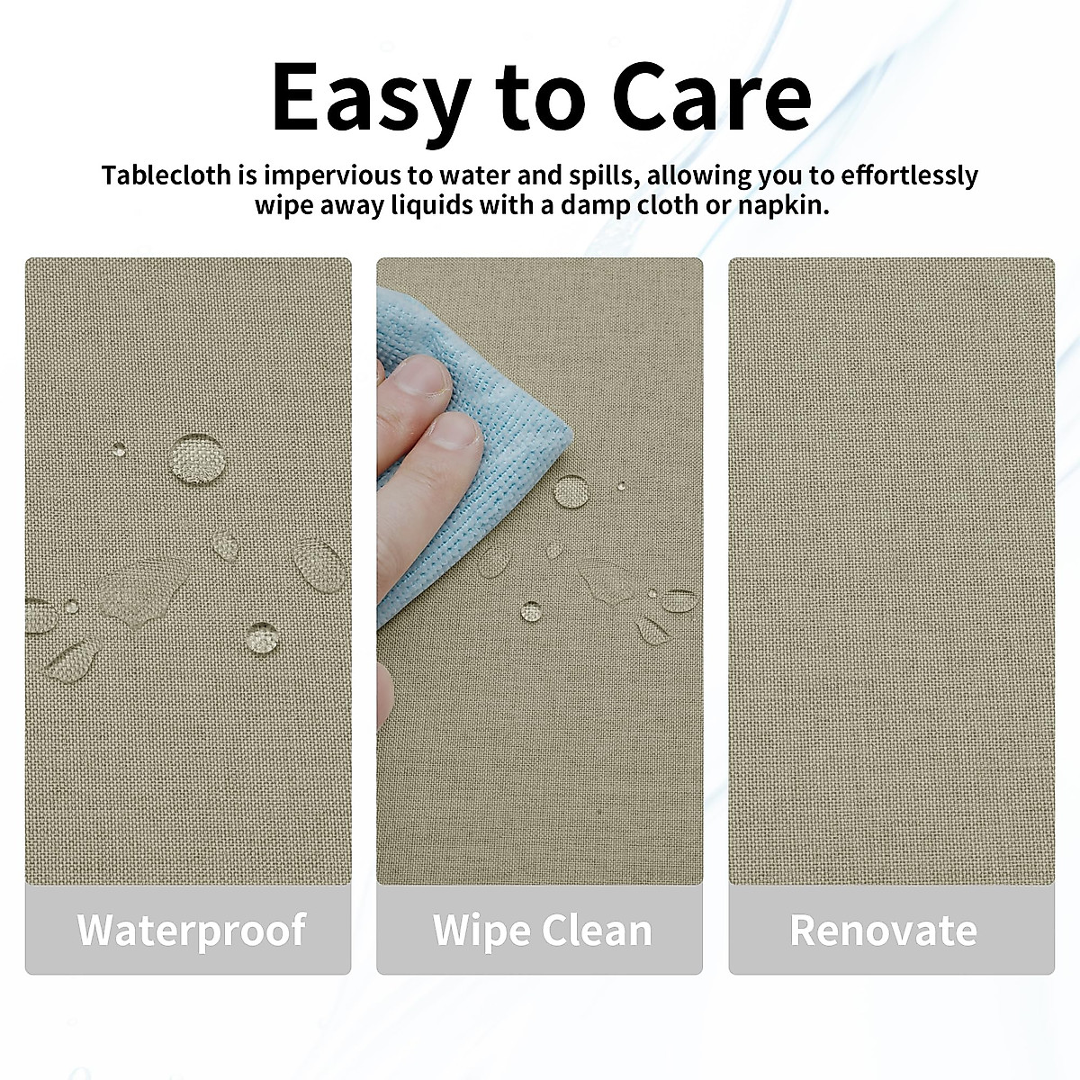 Easy-Going Faux Linen Waterproof Spill-Proof Tablecloth Stain Resistant Rectangle Table Cloth Wrinkle Free Decorative Fabric for Kitchen, Dining, Party, Weddings, Restaurants (52x70 in, Linen)
