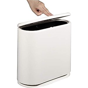 KLGO 2.4 Gallon Slim Plastic Trash Can Wastebasket,10 Liter Rectangular Double Barrel Garbage Container Bin for Bathroom, Bedroom, Kitchen and Office,Removable Liner Bucket.White