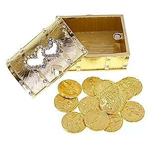 Wedding Unity Coin Set - Arras de Boda - Double Heart Box with Decorative Rhinestone Crystals 68 (Gold)