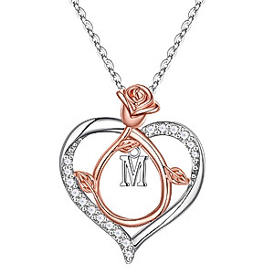 Vrsilver Bridesmaid Gifts for Wedding Day - Bridesmaid Proposal Gifts for Women Initial Necklaces for Teen Girls Gifts for Women Heart Necklaces for Teen Girls Gifts for Girls Initial M Necklaces