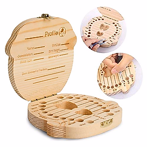 Baby Tooth Box ,Wooden Kids Keepsake Organizer for Baby Teeth, Cute Children Tooth Container with Tweezers and lanugo Bottle to Keep the Childhood Memory (Boy)