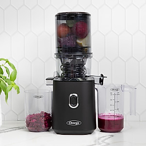 Omega Cold Press Juicer Slow Masticating for Vegetable and Fruit Juice Time Saving Series for Batch Juicing with Extra Large Hopper for Less Prep, 150-Watts, Black