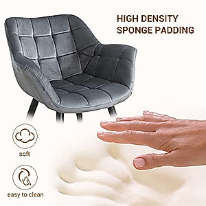 GURLLEU Velvet Accent Chairs Set of 2 Mid-Back Dining Chair with Arms, Modern Leisure Armchair Upholstered Single Sofa Chair with Black Paint Legs for Living Room Home,Gray