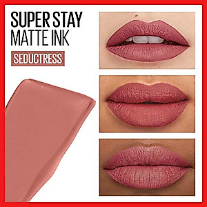 Maybelline New York Super Stay Matte Ink Liquid Lipstick, Long Lasting High Impact Color, Up to 16H Wear, Seductress, Light Rosey Nude, 0.17 fl.oz