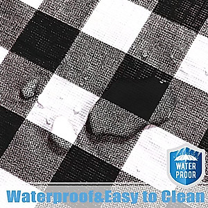 Fitable Vinyl Fitted Round Table Cover with Elastic, Black and White Checkered Tablecloth with Flannel Backing Plaid Table Cloth for Indoor Outdoor Picnic Party (Fit for 45"-56" Round Tables)