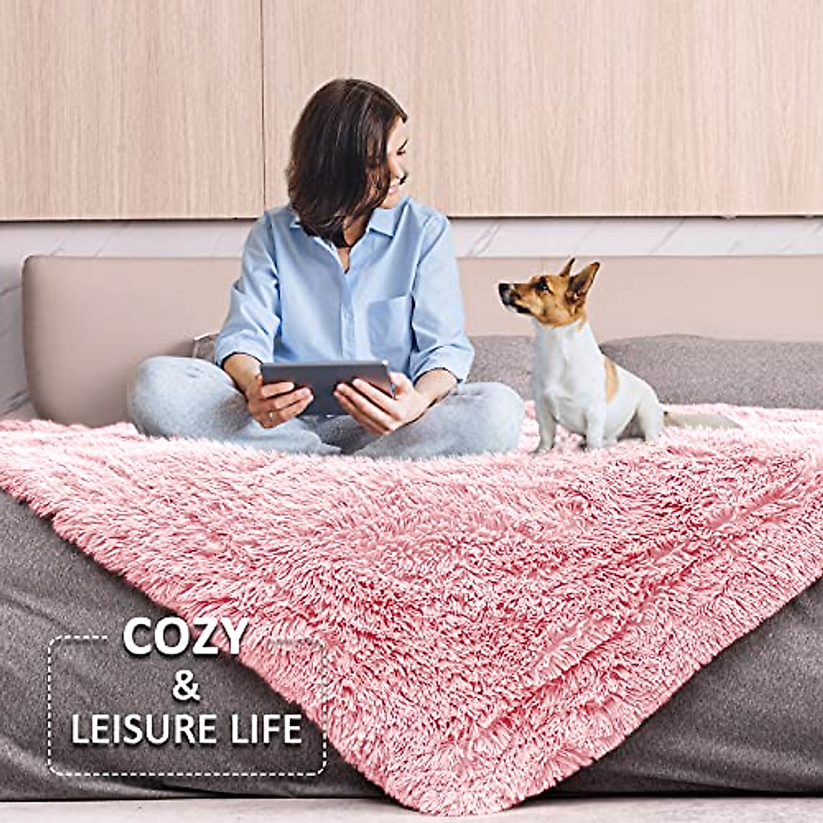 Pawque Luxury Faux Fur Throw Blanket Super Soft Oversized Throw Blankets, 90x90 inches, Decorative Blankets for Sofa Couch Bed Chair Photo Props, Breathable & Washable, Bright Pink