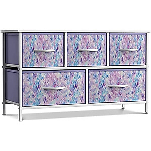 Sorbus Kids Dresser with 5 Drawers - Storage Chest Organizer Unit with Steel Frame, Wood Top, Easy Pull Fabric Bins - Long Wide TV Stand for Bedroom Furniture, Hallway, Closet & Office Organization