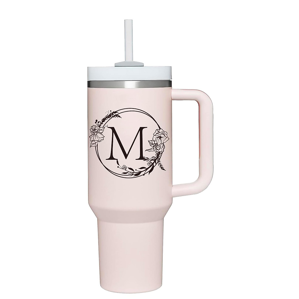 AMZUShome Personalized 40oz Tumbler Cup with Initials.Cup with Letter M 40oz Tumbler with Handle.Custom Tumbler Cup with Letter.Initial Monogram Tumbler Mug Gifts for Women Birthday Christmas.