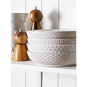 LE TAUCI Pasta Bowls, 42oz Large Salad Bowl, Serving Plate House-warming Wedding Gift, Ceramic Embossment Stoneware Bowl for Fruits, Noodle, Dinner - 9 Inch, Set of 4, Arctic White