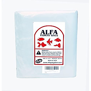 ALFA Fishery Bags Round Corners Bottom Leak Proof Clear Plastic Fish Bags Size 9 Inches for Marine and Tropical Fish Transport 2 mil. (9" x 15" / 100 Pack)