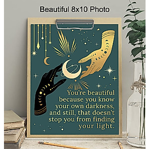 Boho Celestial Witchy Wall Art & Decor - Bohemian Wicca Wiccan Witchcraft Paganism Supplies - Goth Gothic Pagan Witch Decor - Positive Inspirational Quotes Sayings - Encouragement Gifts for Women