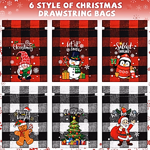 24 Pieces Gift Bags Christmas Buffalo Plaid Drawstring Bag Christmas Burlap Drawstring Bag Washable Cotton Xmas Bag for Candy Wrapper Christmas Party Favor (Bright Color, Snowman)