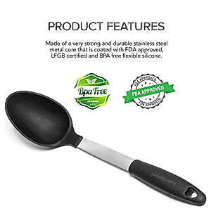 Daily Kitchen Cooking Spoons Set Heat Resistant Silicone and Stainless Steel Metal - Serving Spoon with Rubber Grip - Flexible Silicone Spoon for Non Stick Cookware – Spoons for Cooking – 2-Set