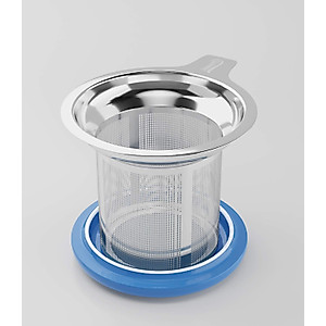 immaculife Tea Cup with Infuser and Lid - Tea Mug with Lid for Steeping Loose Leaf Tea Bag Coffee Milk Women Office Home Gift 16oz Navy Flower