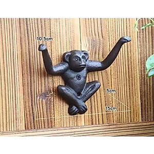 VERENIX Cast Iron Decorative Wall Hook Animal Shaped Wall Art Mount Coat Rack Hooks Wall Mounted Hook Coat Hanger Heavy Duty Hooks for Hat, Key, Coats (Monkey)