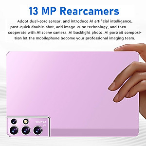 Acogedor 2 in 1 Tablet, 10.1in Gaming Tablet with BT Keyboard, Mouse, Earbuds, 4GB RAM 64GB ROM, 8 Core CPU, 8+13MP Dual Cam, Support 5G WiFi, Office Tablet for Android 12.0 (Violet)