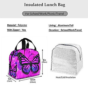 MSGUIDE Purple Butterfly Insulated Lunch Bag Leakproof Cooler Lunch Box for Men Women Adult - Reusable Thermal Tote Bag for Office Work School Picnic Beach