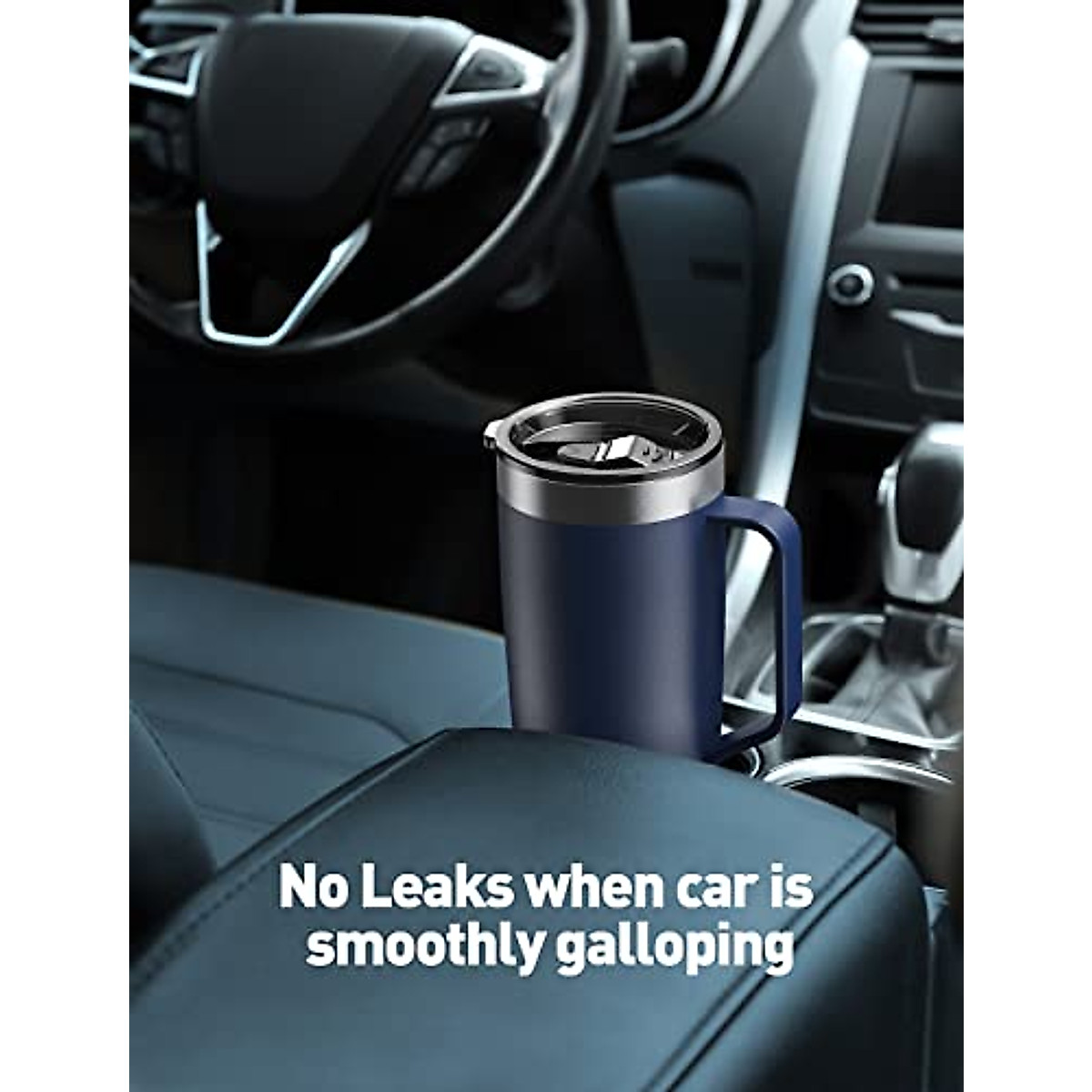 LyriFine Travel Mug with Handle, Od335 24oz Insulated Coffee Mug with Lid, Travel Mugs for Hot and Cold Double-Wall Vacuum Stainless Steel & Sliding Lid for Daily Life, Travel, Office, Blue