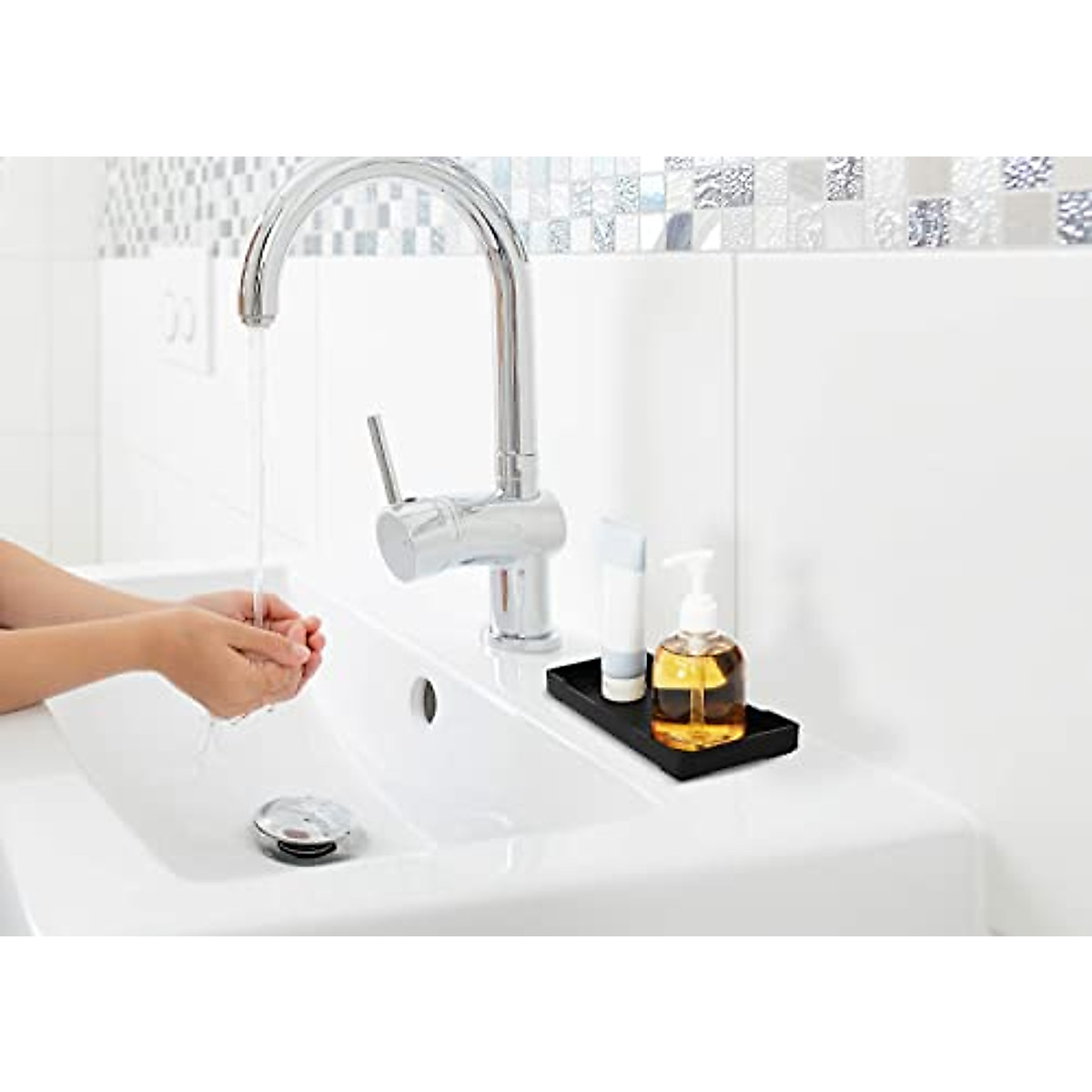 VCREATC Small Black Mini Tray (8 inch x 4 inch) for Kitchen Counter, Bathroom for Vanity Items, Coffee Accessory, Bar, Serving Seasoning, Salt and Pepper, Soap, Perfume or Display Use.