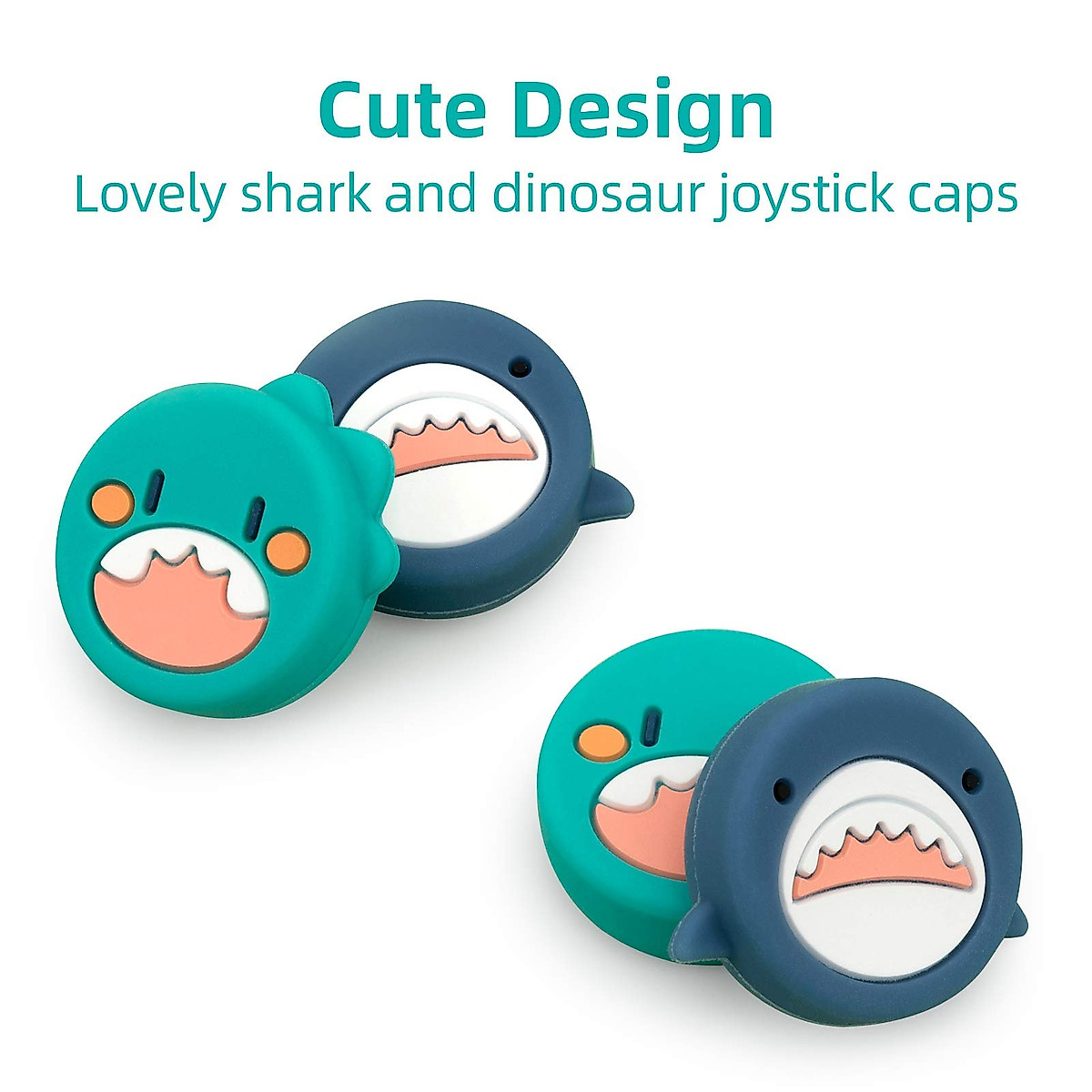 GeekShare 4PCS Cute Shark Thumb Grip Caps,Soft Silicone Joystick Cover Compatible with Nintendo Switch/OLED/Switch Lite