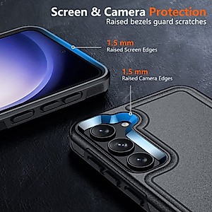 SPIDERCASE Designed for Samsung Galaxy S23 Case, [10 FT Military Grade Drop Protection], 2 Pack [Tempered Glass Screen Protector+Camera Lens Protector] Heavy Duty Shockproof Case, Black