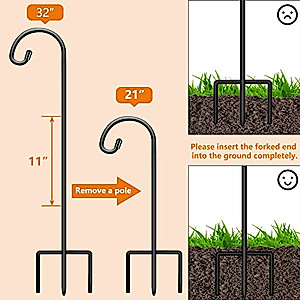 Gtongoko 8 Pack Adjustable Shepherds Hook Matte Black, Outdoor Garden Hook 32 in