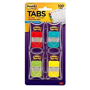 Post-it Tabs, 1 in Solid, Asst Colors, 25/Color, 25/Dispenser, 4 Dispenser/Pack (686-RALY)