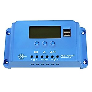 AIMS Power SCC10APWM Solar Charge Controller, 10A, Works with 12 and 24V Battery Systems, Dual USB Outlets, Adjustable Settings, LCD Displays, 3 Stage Charging, Industrial Grade Case