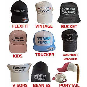Custom Embroidered Hats Baseball Caps, Trucker, Flexfit, Fitted, Ponytail, Beanies, Kids, Bucket Front & Back (Dad Hat -Black)