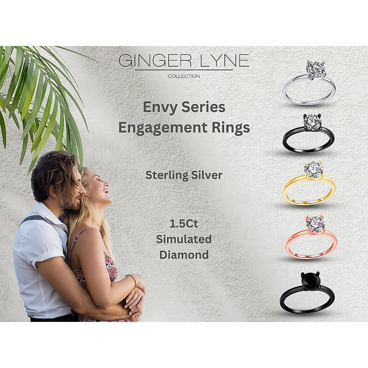 Solitaire CZ 925 Sterling Silver Engagement Rings for Women by Ginger Lyne | 1.5 Ct Faux Diamond Ring | Plated 14k Gold Wedding Rings for Women | Fake Travel Promise Rings for Her - Size 6