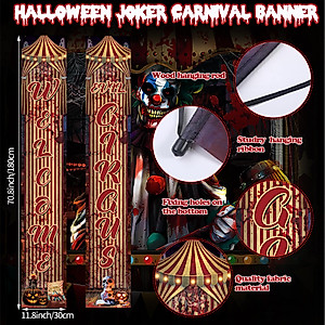 3 Pcs Halloween Creepy Carnival Decorations Scary Ticket Booth Circus Theme Door Cover and 2Pcs Evil Circus Porch Banner for Halloween Eve Circus Theme Outdoor Decorations